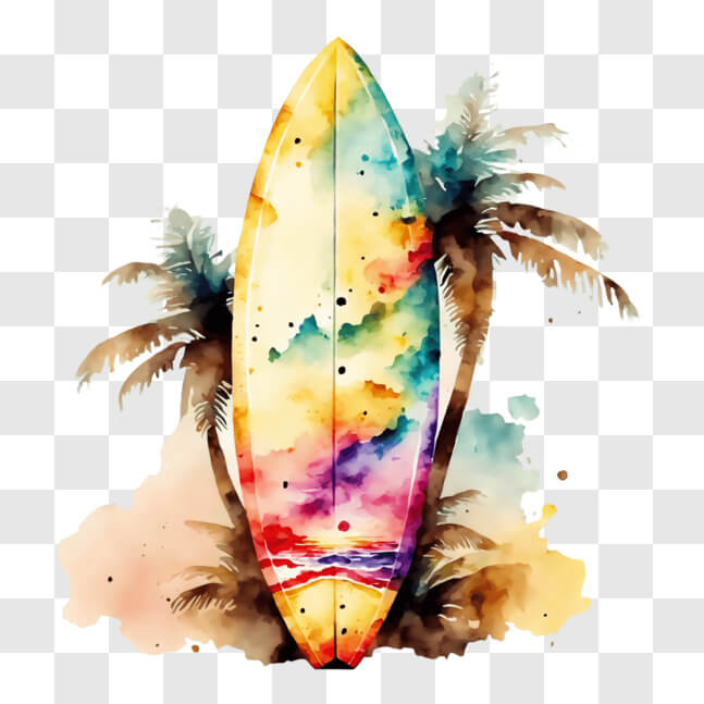 Download Colorful Surfboard with Palm Trees Background PNGs Online ...