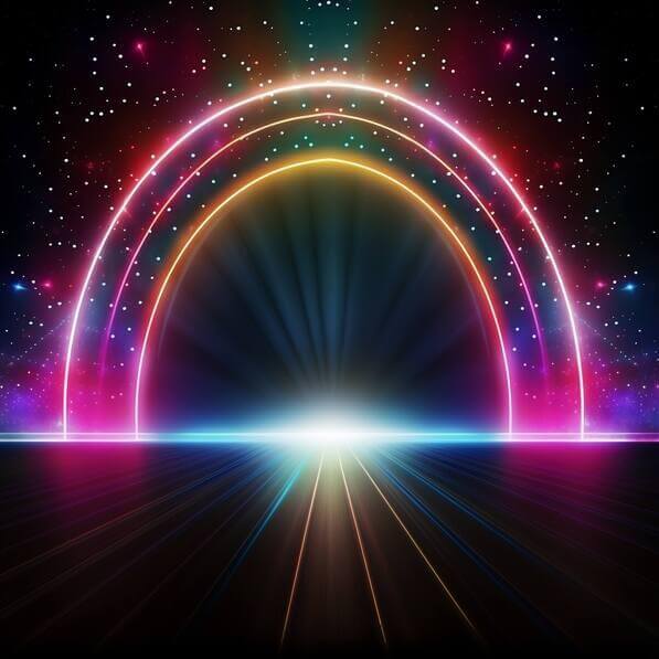 Download Colorful Neon Rainbow Arch with Stars and Space Background ...