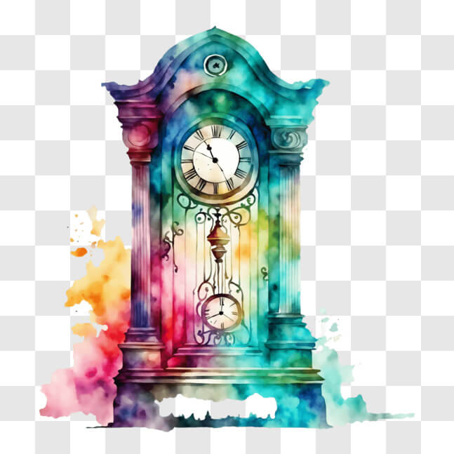 Download Colorful Grandfather Clock with Watercolor Splashes PNGs ...