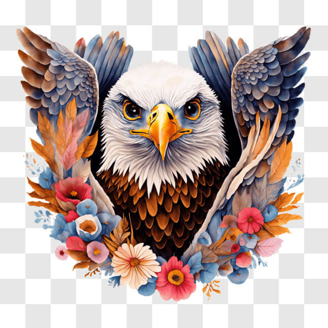 Download Colorful Painting of an Eagle with Floral Wreaths and Flowers ...