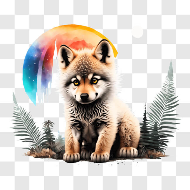 Download Wolf Cub with Eyes Wide Open in front of the Moon PNGs Online ...