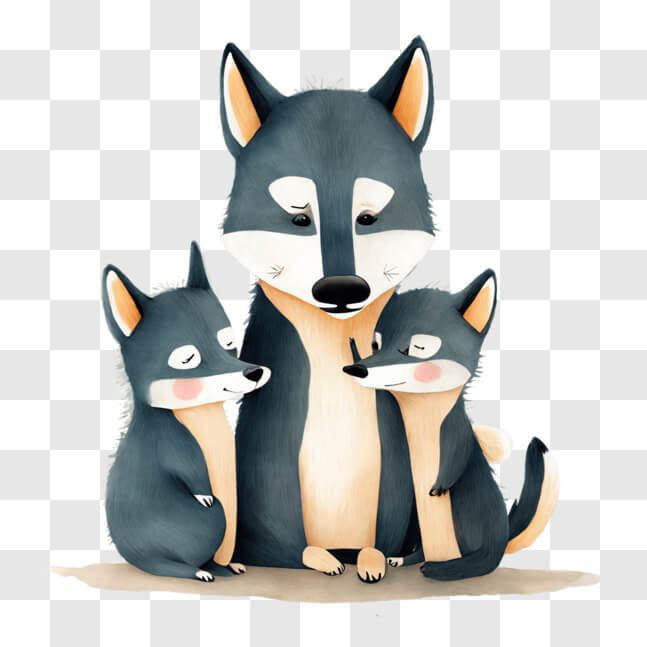 Download Three Huskies Sitting Together - Animal Family Drawing PNGs ...