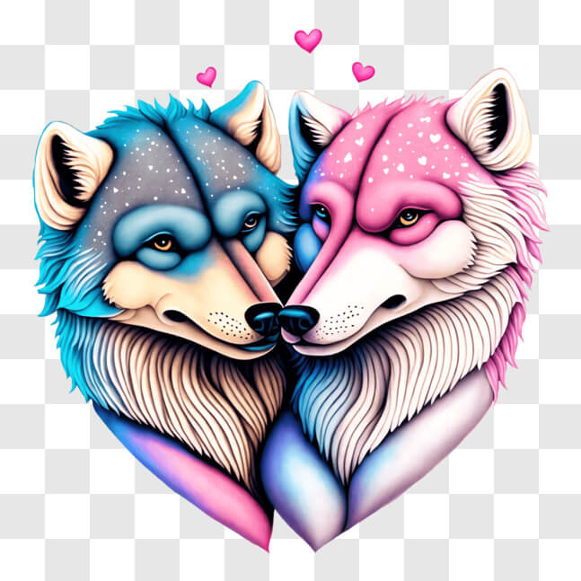 Download Romantic Wolf Couple in Heart-Shaped Frame PNGs Online ...