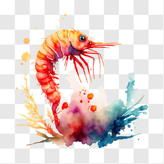 Download Colorful Watercolor Painting of Orange and Blue Shrimp PNGs ...