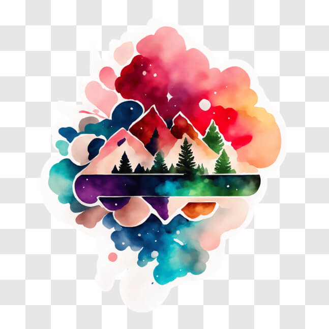 Download Colorful Nature Sticker with Mountains, Trees, and Clouds PNGs ...