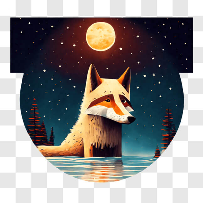 Download Illustration of a Fox Swimming Under Moonlight PNGs Online ...