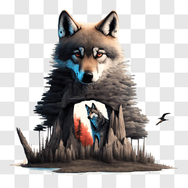Download Two Wolves in a Cave Looking at Forest PNGs Online - Creative ...