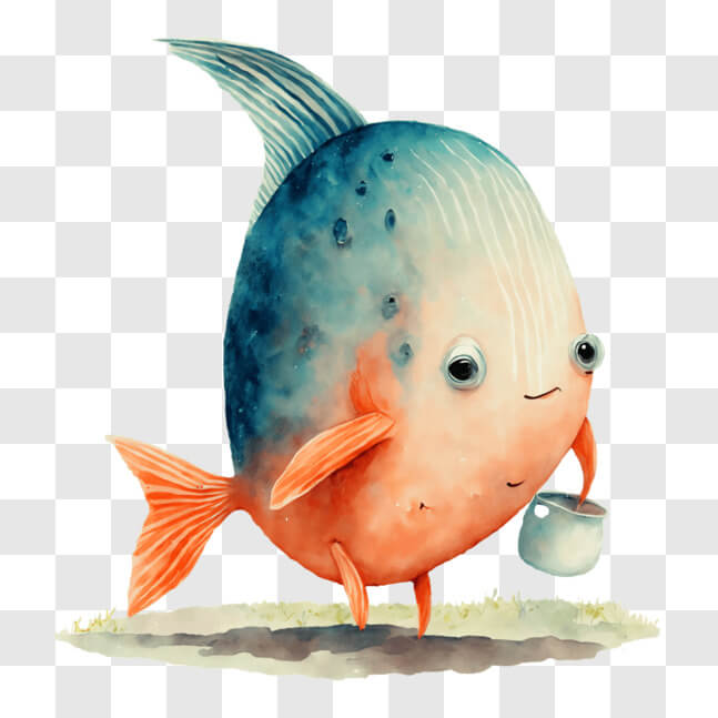Download Funny Cartoon Fish Holding a Coffee Cup PNGs Online - Creative ...