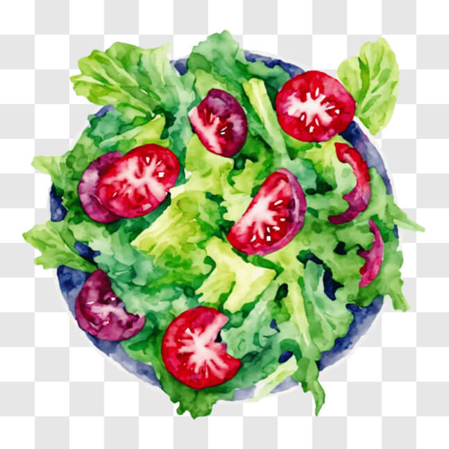 Download Watercolor Painting of Fresh Salad with Tomatoes and Lettuce ...