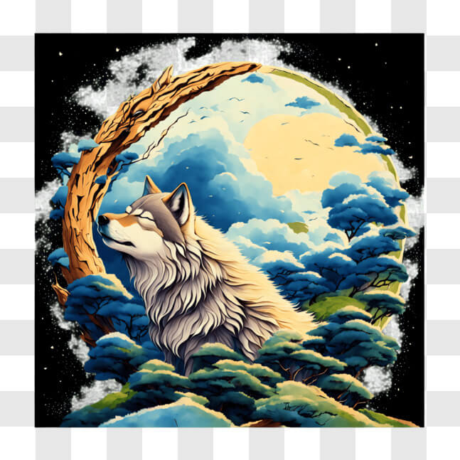 Baixe Lobo olhando para a lua cheia PNGs - Creative Fabrica