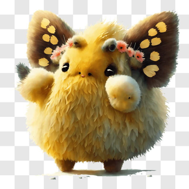 Download Yellow Fuzzy Creature with Wings and Flowers PNGs Online ...