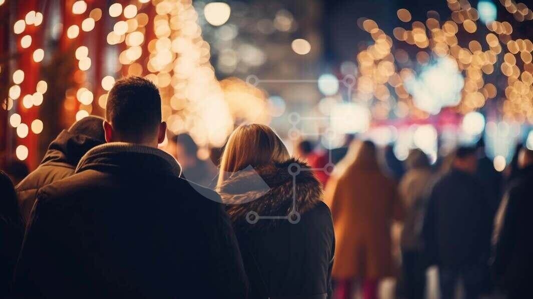 People Shopping at Night in the City stock photo | Creative Fabrica