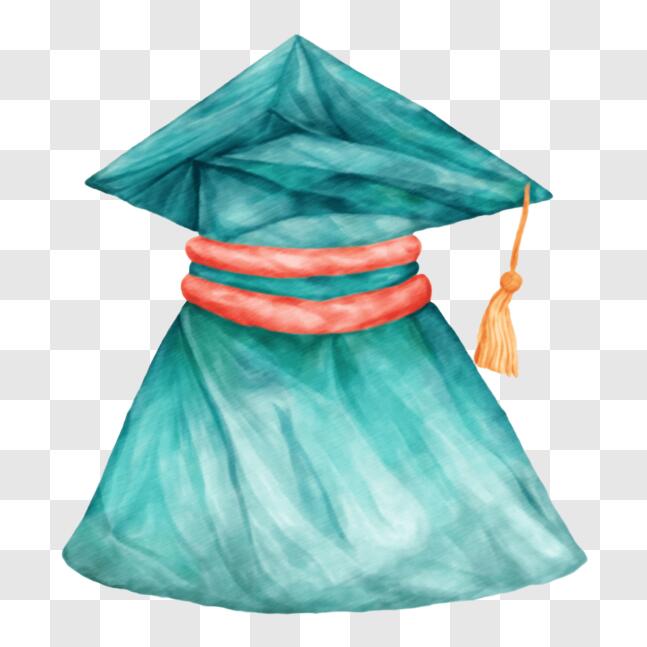 Download Teal Graduation Hat with Orange Ribbon on Black Fabric PNG ...