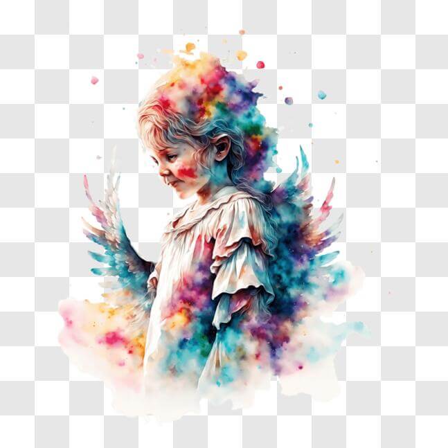 Download Colorful Winged Girl Illustration PNG Online - Creative Fabrica