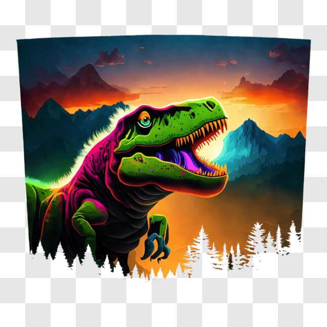 Download Colorful T-Rex in a Natural Habitat PNG Online - Creative Fabrica