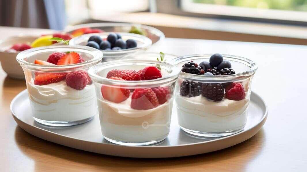 Delicious Yogurt with Fresh Fruits and Berries stock photo | Creative ...