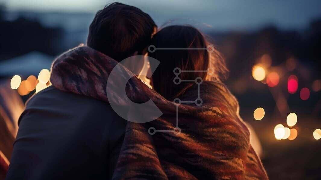 Romantic Couple Snuggling in Blankets stock photo | Creative Fabrica