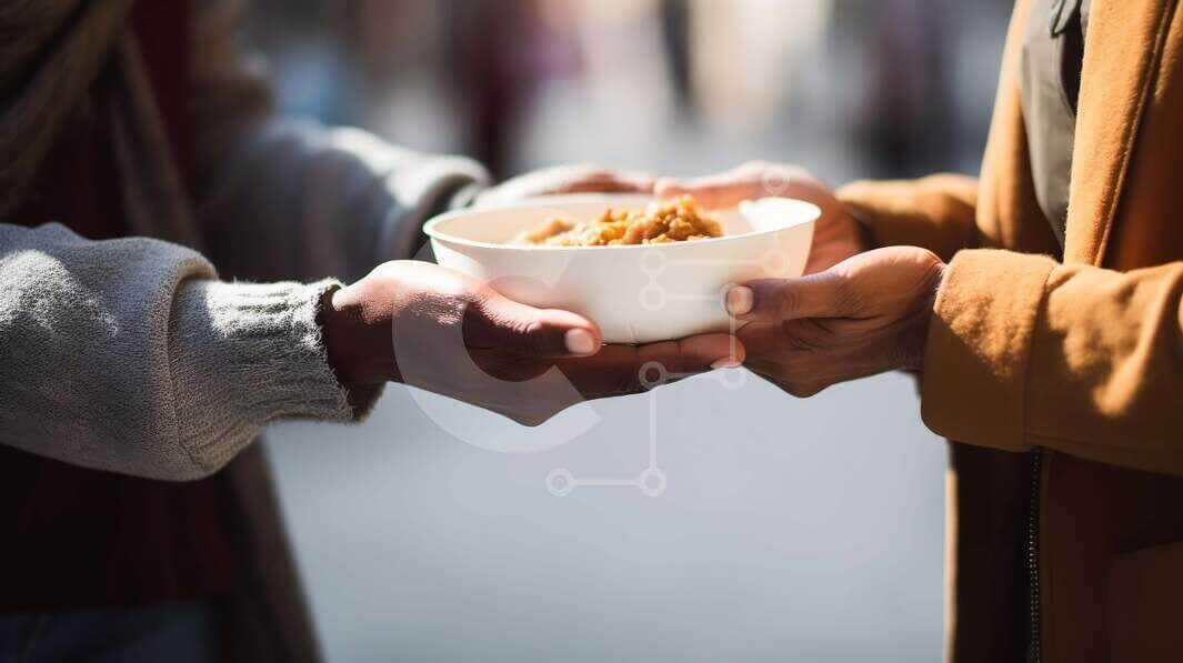 People Sharing a Meal in a Bowl stock photo | Creative Fabrica