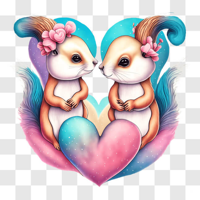 Download Two Squirrels in Love on Heart-Shaped Frame with Colorful ...