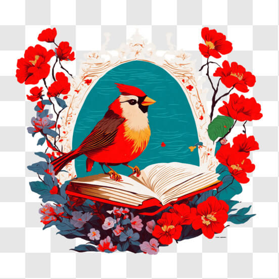 Download Red Cardinal on Open Book with Flowers PNGs Online - Creative ...