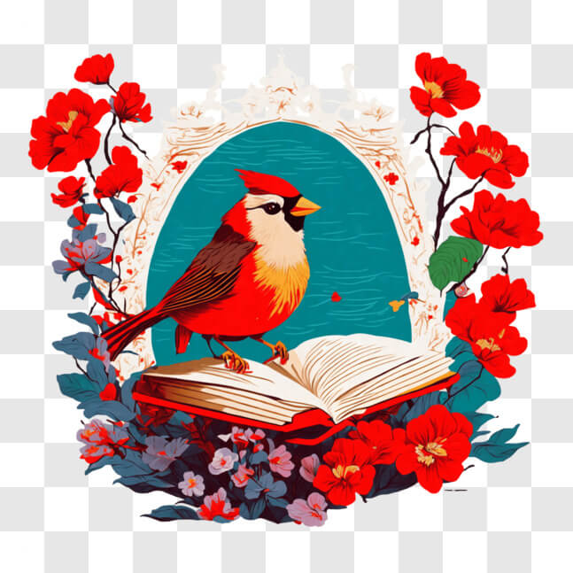 Download Red Cardinal on an Open Book with Flowers PNGs Online ...