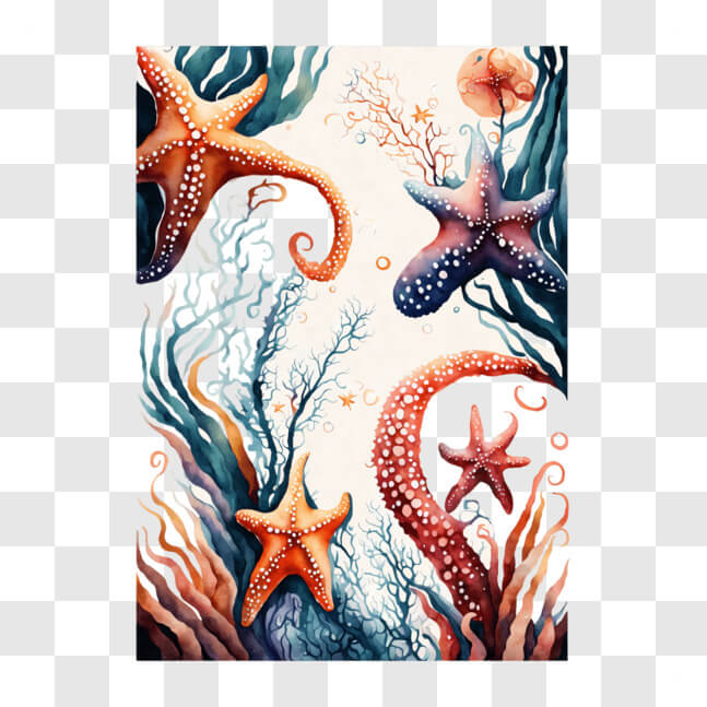 Download Underwater Scene with Sea Creatures - Watercolor Painting PNGs ...