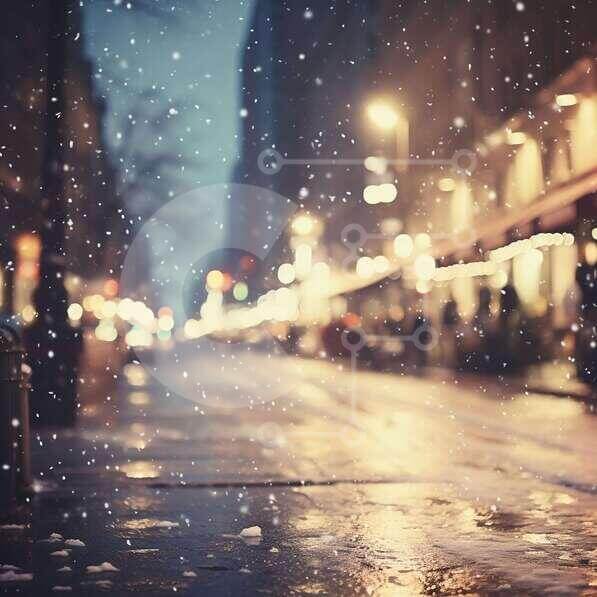 Winter Night Scene with Snow-Covered City Street stock photo | Creative ...