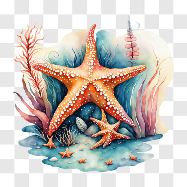 Download Underwater Watercolor Painting of Starfish and Marine Life ...