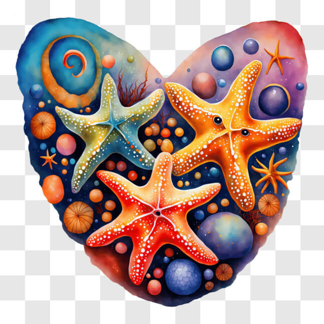 Download Vibrant Heart-Shaped Painting with Sea Creatures and Seashells ...