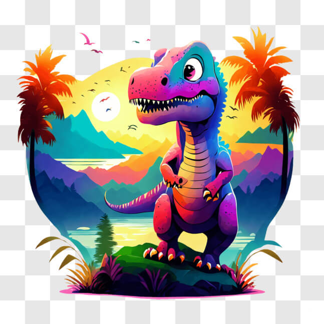 Download Colorful Dinosaur with Palm Trees PNGs Online - Creative Fabrica