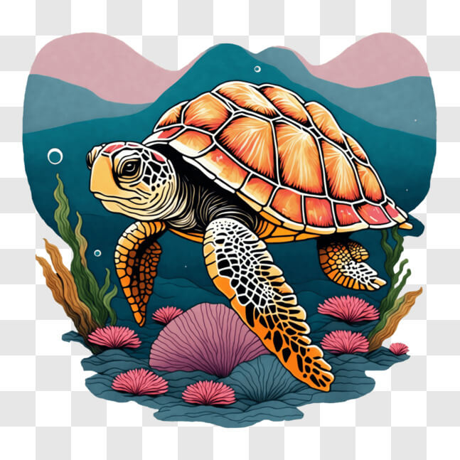 Download Turtle swimming in the ocean surrounded by corals and marine ...