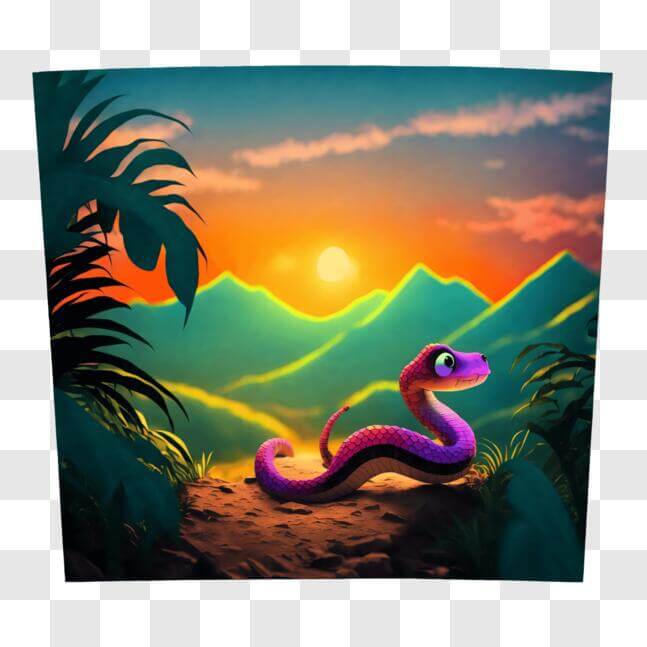 Download Stunning image of a purple snake in the jungle at sunset PNG ...