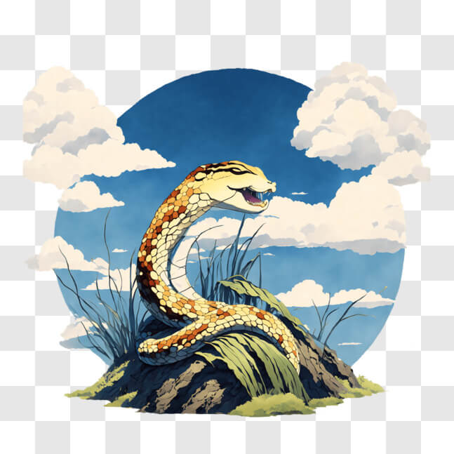Download Illustration of a Snake Sitting on Grass with Clouds in the ...