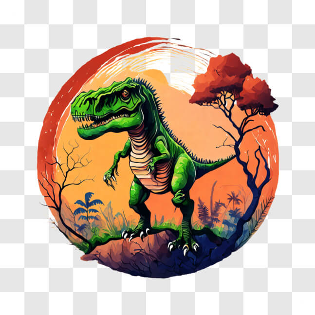 Download Green T-Rex Dinosaur in an Open Field with Trees PNGs Online ...