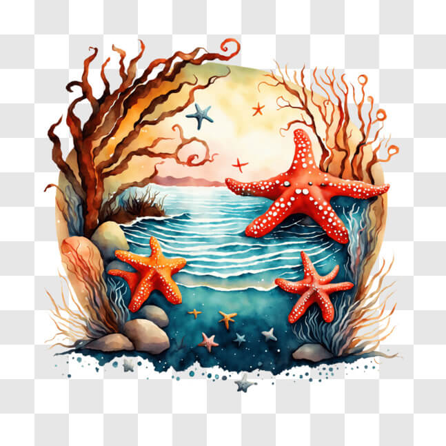 Download Underwater Watercolor Painting with Fish and Sea Creatures ...