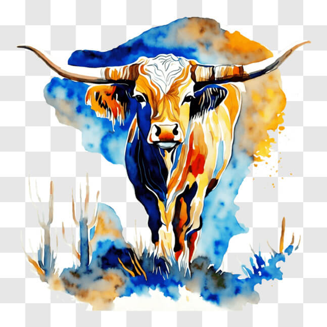 Download Colorful Longhorn Bull Painting in Open Field PNGs Online ...