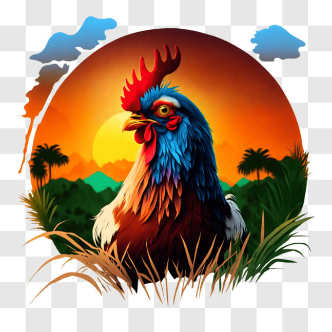 Download Colorful Rooster in Tall Grasses at Sunset PNGs Online ...