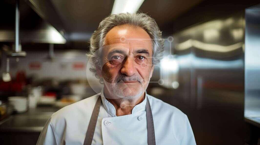 Elderly Man in Kitchen Ready to Cook stock photo | Creative Fabrica