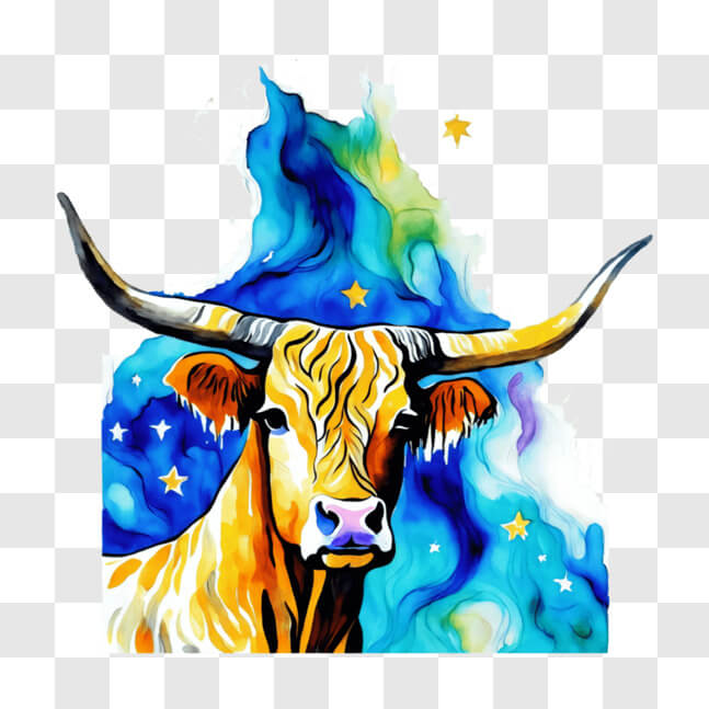 Download Colorful Longhorn Bull Painting with Stars in Bright Colors ...