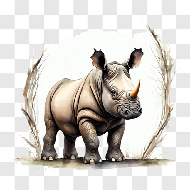 Download Small Rhino Standing in Front of Trees and Brush PNGs Online ...