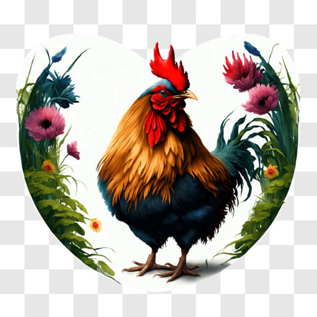 Download Colorful Rooster in a Flower Garden PNGs Online - Creative Fabrica