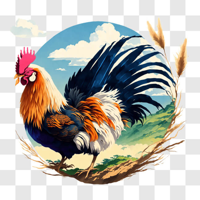 Download Colorful Rooster in Natural Habitat PNG Online - Creative Fabrica
