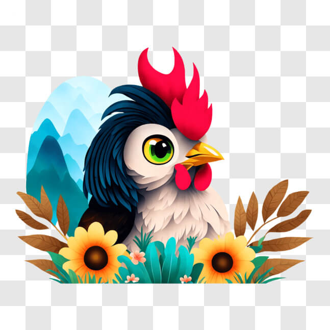 Download Cartoon Rooster in a Spring Landscape with Easter Eggs PNGs ...