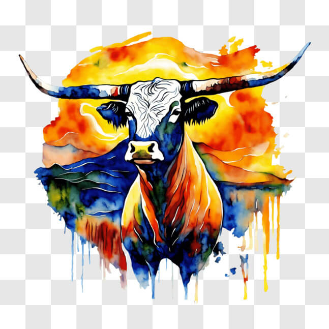 Download Colorful Painted Longhorn Bull PNGs Online - Creative Fabrica