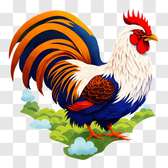 Download Colorful Rooster in Grass with Long Tail PNGs Online ...