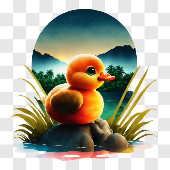 Download Orange Duck Sitting on a Rock in the Water with Grasses and ...