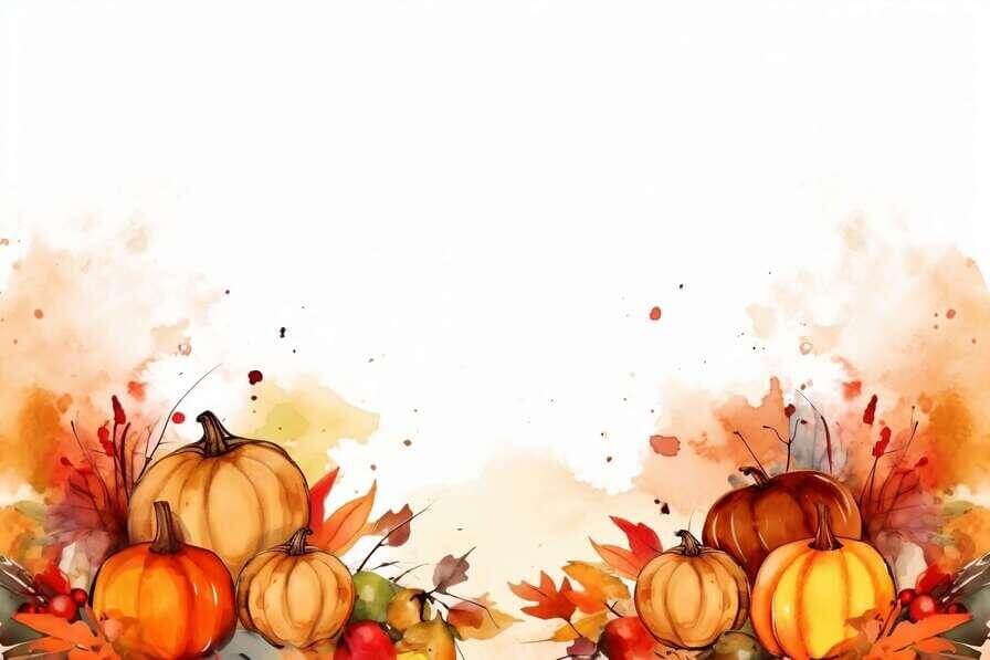 Download Fall Watercolor Background with Pumpkins, Leaves, and Flowers ...