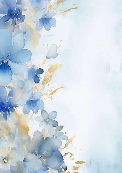 Download Watercolor Background with Blue and Gold Flowers Backgrounds ...