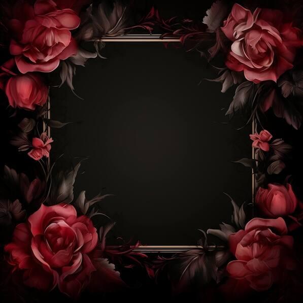 Download Black Background with Red Roses and Leaves Frame Backgrounds ...