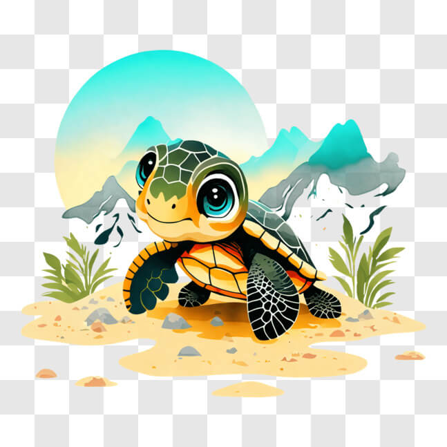 Download Curious Cartoon Turtle Sitting in the Sand PNGs Online ...